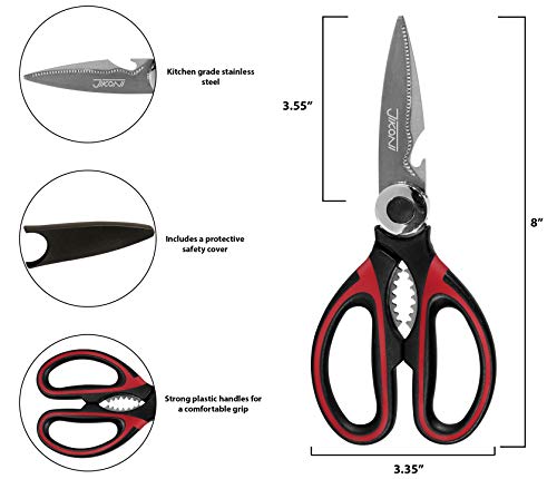 Jikoni twin-pack multipurpose kitchen scissors - heavy-duty kitchen shears, stainless steel dishwasher safe, meat, poultry, chicken, and general use, and suitable for both left and right handed people