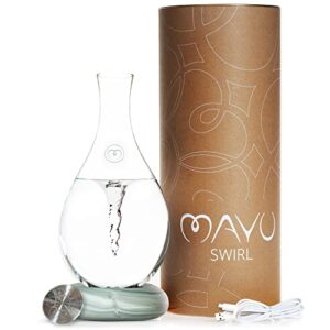 mayu swirl structured water pitcher - handblown glass carafe 1.5 liter design jug - dispenser stand with innovative vortex technology - great for reverse osmosis filter users |51 oz (graystone base)