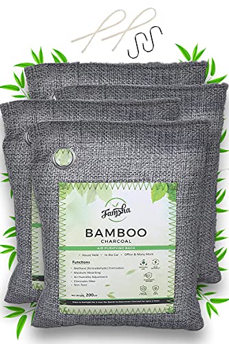 Famsha 200gm Premium MOSO Bamboo Charcoal Air Purifying Bags, Activated Charcoal Bags Odor Absorber, Provides Natural & Fresh Air for your Home, Car & Office