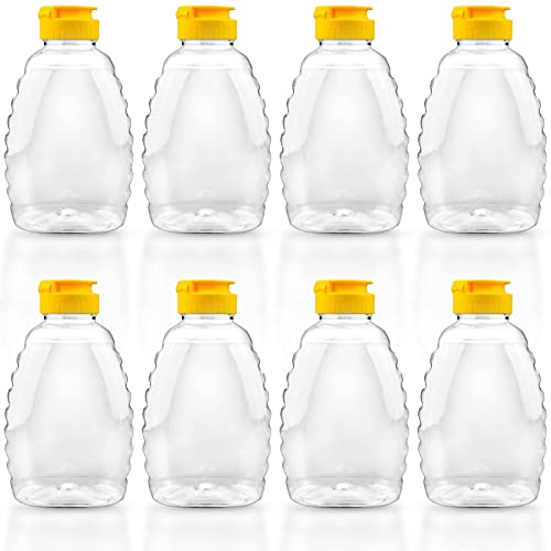 Fireboomoon 8 Pack 16oz Clear Plastic Honey Jar,Empty Squeeze Honey Bottle Container Holder with Flip Lid for Storing and Dispensing