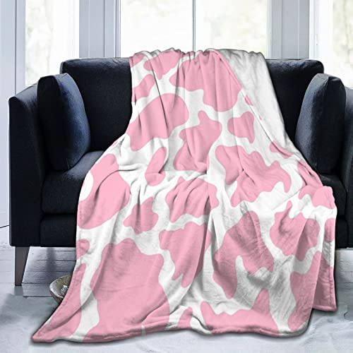 Pink Cow Print Adult Kids Fleece Blanket Throw Blanket for Bedding Living Room Decor Sofa Blanket 50"X40"