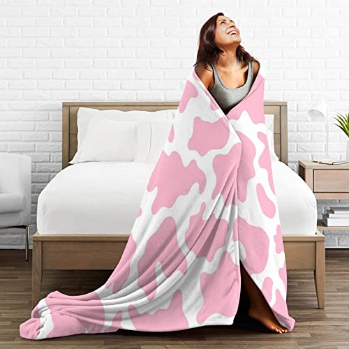 Pink Cow Print Adult Kids Fleece Blanket Throw Blanket for Bedding Living Room Decor Sofa Blanket 50"X40"