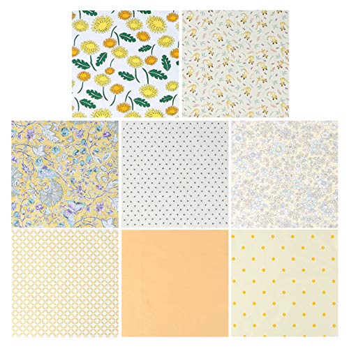 Healifty Floral Bedsheets 8Pcs Christmas Cotton Fabric Sheet Patchwork Cloth Quilting Precut Scraps Sewing Fabric for DIY Christmas Stocking Mouth Cover Purse Bag 50X50cm (Yellow) Floral Bed Sheets