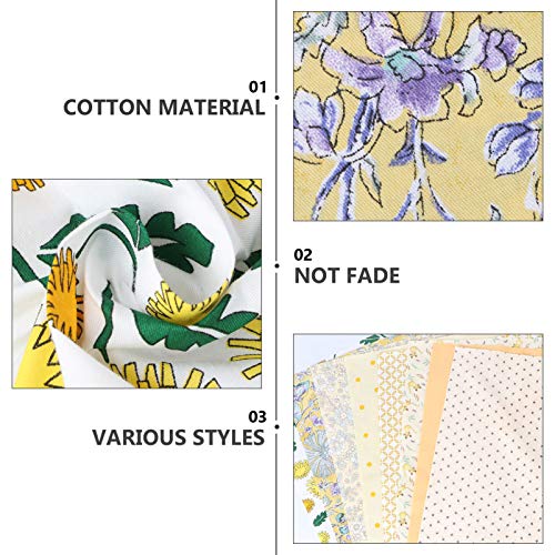 Healifty Floral Bedsheets 8Pcs Christmas Cotton Fabric Sheet Patchwork Cloth Quilting Precut Scraps Sewing Fabric for DIY Christmas Stocking Mouth Cover Purse Bag 50X50cm (Yellow) Floral Bed Sheets