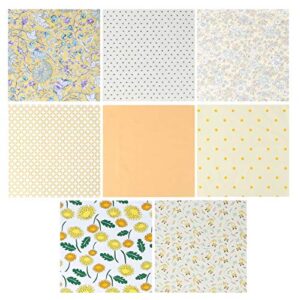 Healifty Floral Bedsheets 8Pcs Christmas Cotton Fabric Sheet Patchwork Cloth Quilting Precut Scraps Sewing Fabric for DIY Christmas Stocking Mouth Cover Purse Bag 50X50cm (Yellow) Floral Bed Sheets