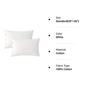 JELLYMONI White 100% Washed Cotton Standard Pillowcases Set, 2 Pack Luxury Soft Breathable Pillow Covers with Button Closure(Pillows are not Included)