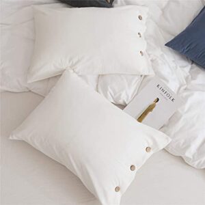 JELLYMONI White 100% Washed Cotton Standard Pillowcases Set, 2 Pack Luxury Soft Breathable Pillow Covers with Button Closure(Pillows are not Included)