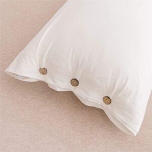 JELLYMONI White 100% Washed Cotton Standard Pillowcases Set, 2 Pack Luxury Soft Breathable Pillow Covers with Button Closure(Pillows are not Included)