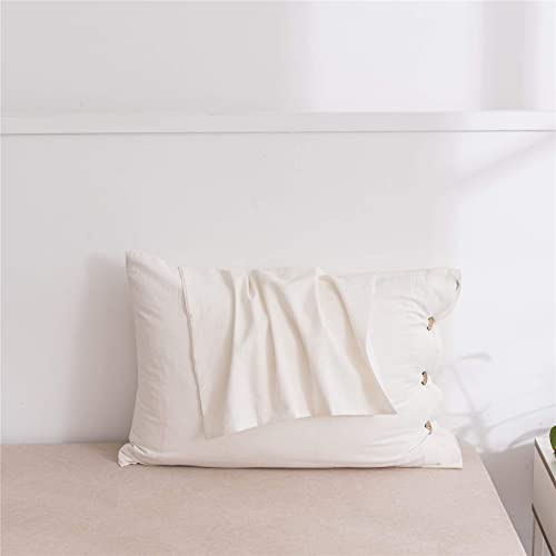 JELLYMONI White 100% Washed Cotton Standard Pillowcases Set, 2 Pack Luxury Soft Breathable Pillow Covers with Button Closure(Pillows are not Included)