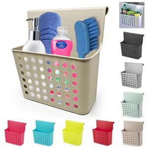 plastific kitchen over cabinet drawer door hanging organizer basket balance attach a trash waste bin box hanging small trash suitable for kitchen, bathroom, toilet, bedroom (taupe)