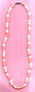 18" neon clam shell necklace. pink with green color clam shell