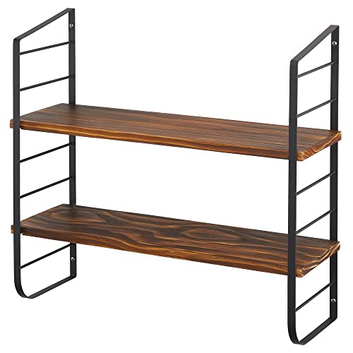 mDesign 2-Tiered Floating Shelf – Long Bookshelf with Rust-Resistant Metal Brackets – Wall Shelf for Bathroom, Kitchen, Office etc. – Black/Natural