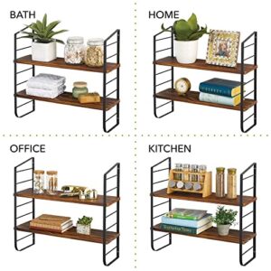 mDesign 2-Tiered Floating Shelf – Long Bookshelf with Rust-Resistant Metal Brackets – Wall Shelf for Bathroom, Kitchen, Office etc. – Black/Natural