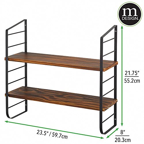 mDesign 2-Tiered Floating Shelf – Long Bookshelf with Rust-Resistant Metal Brackets – Wall Shelf for Bathroom, Kitchen, Office etc. – Black/Natural