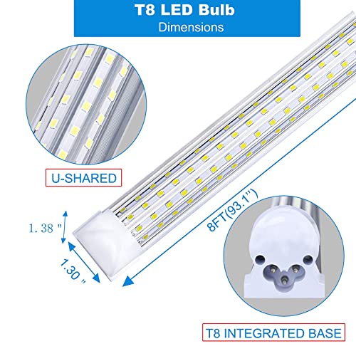 (6-Pack) FTUBET 8FT LED Shop Light, 100W Linkable 8 Foot LED Lights Fixture, 14000 Lumens, 5000K Daylight White, 4 Row U Shape LED Tube, High Output Bay Lighting for Garage Warehouse Workshop Basement