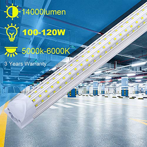 (6-Pack) FTUBET 8FT LED Shop Light, 100W Linkable 8 Foot LED Lights Fixture, 14000 Lumens, 5000K Daylight White, 4 Row U Shape LED Tube, High Output Bay Lighting for Garage Warehouse Workshop Basement