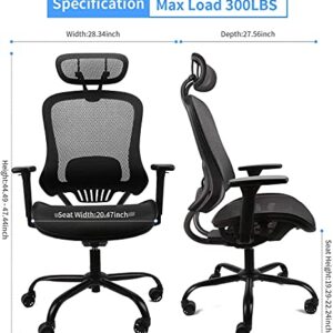 Ergousit Ergonomic Mesh Office Chair, High Back Desk Chair with Adjustable Height, Backrest and Lumbar Support, 3D Armrests,Swivel Executive Drafting Chair (Black)