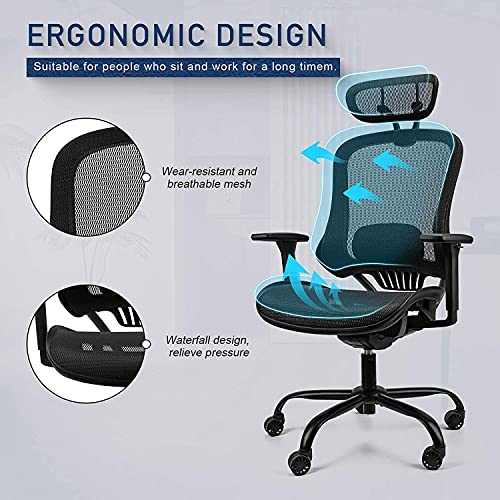 Ergousit Ergonomic Mesh Office Chair, High Back Desk Chair with Adjustable Height, Backrest and Lumbar Support, 3D Armrests,Swivel Executive Drafting Chair (Black)