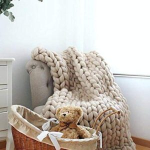 MLMGUO Knitted Throw Blanket for Sofa,Handmade Knit Chunky Blanket Throw Sofa Throw for Gift Sofa Bed,Chunky Knit Blanket(Camel 40"x60")