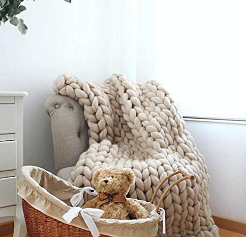 MLMGUO Knitted Throw Blanket for Sofa,Handmade Knit Chunky Blanket Throw Sofa Throw for Gift Sofa Bed,Chunky Knit Blanket(Camel 40"x60")