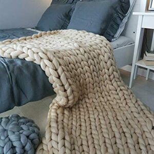 MLMGUO Knitted Throw Blanket for Sofa,Handmade Knit Chunky Blanket Throw Sofa Throw for Gift Sofa Bed,Chunky Knit Blanket(Camel 40"x60")