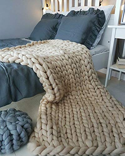 MLMGUO Knitted Throw Blanket for Sofa,Handmade Knit Chunky Blanket Throw Sofa Throw for Gift Sofa Bed,Chunky Knit Blanket(Camel 40"x60")