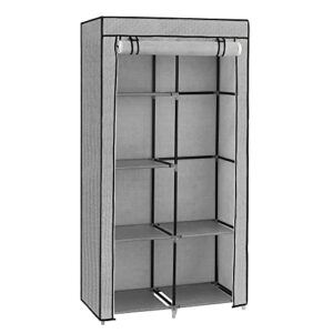 songmics portable closet, clothes storage organizer with 6 shelves, 1 clothes hanging rail, non-woven fabric closet, metal frame, herringbone pattern, 34.6 x 17.7 x 66.1 inches, grey uryg084g22