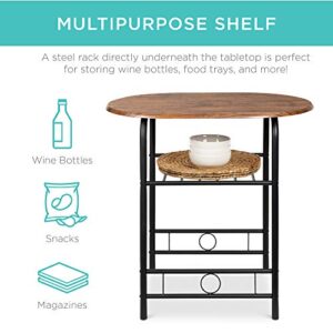 Best Choice Products 3-Piece Wooden Round Table & Chair Set for Kitchen, Dining Room, Compact Space w/Steel Frame, Built-in Wine Rack - Black/Brown