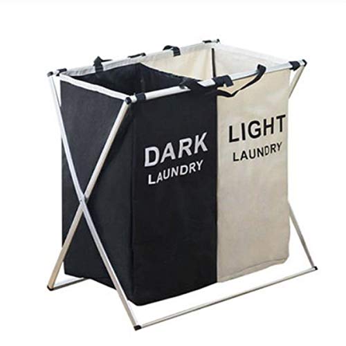 Laundry Hamper Basket Sorter Cart 2 Sections Laundry Bag with Aluminum Frame Waterproof Handles Heavy Duty Rolling Wheels for Dirty Clothes Toys Storage Baskets Bin for Bathroom Bedroom