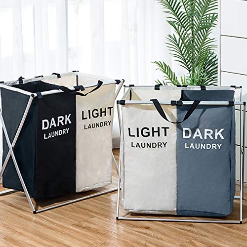 Laundry Hamper Basket Sorter Cart 2 Sections Laundry Bag with Aluminum Frame Waterproof Handles Heavy Duty Rolling Wheels for Dirty Clothes Toys Storage Baskets Bin for Bathroom Bedroom