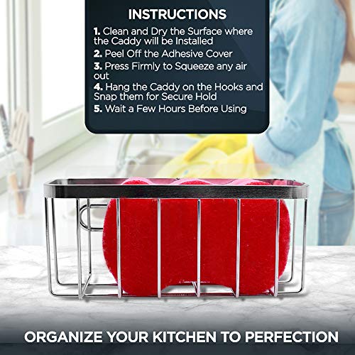 blinc Rust Proof! Stainless Steel Sponge Holder | Adhesive Kitchen & Bathroom Caddy for Sponges, Scrubbers and Soaps