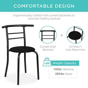 Best Choice Products 3-Piece Wooden Round Table & Chair Set for Kitchen, Dining Room, Compact Space w/Steel Frame, Built-in Wine Rack - Black