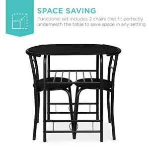 Best Choice Products 3-Piece Wooden Round Table & Chair Set for Kitchen, Dining Room, Compact Space w/Steel Frame, Built-in Wine Rack - Black