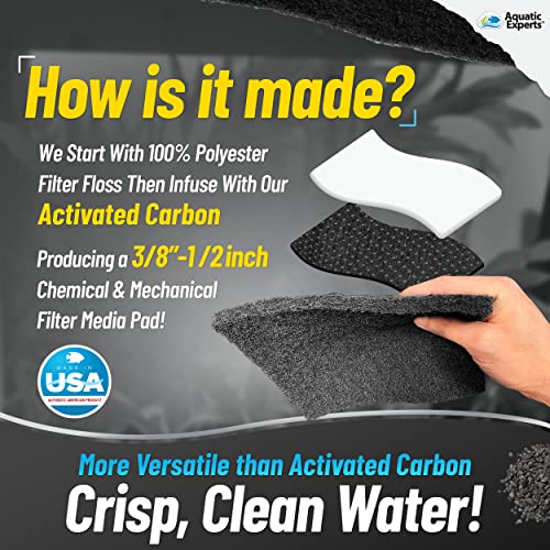 Aquatic Experts Aquarium Carbon Pad - Activated Carbon Filter Pad - Cut to Fit Carbon Infused Filter Pad for Crystal Clear Fish Tank and Ponds - Carbon Filter Pads for Aquarium - 10.5" x 36"