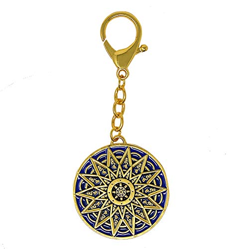 fengshuisale Blue 28 Hums Protection Wheel Keychain with Tibetan for Good Health & Protection W4263