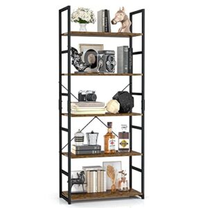 otk 5 tier bookshelf, tall bookcase, office shelf storage organizer, modern book shelf for living room, bedroom, and home office, vintage