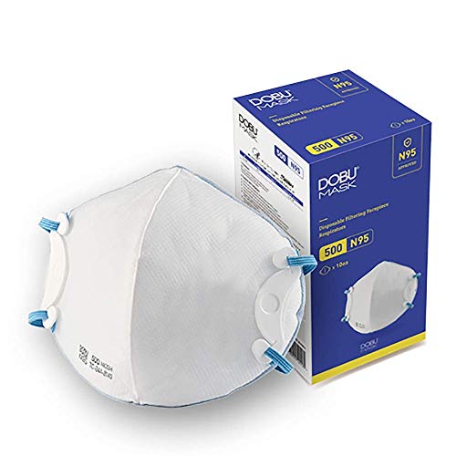 DOBU MASK 5PLY N95 Respirator Cup Mask Shape holder included, model 500, Medium Size, NIOSH Certified, 10 masks individual package, Adjustable Head Straps,protect from non-oil-based particles.