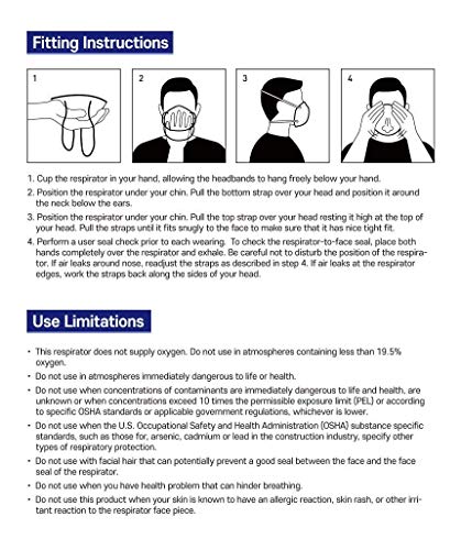 DOBU MASK 5PLY N95 Respirator Cup Mask Shape holder included, model 500, Medium Size, NIOSH Certified, 10 masks individual package, Adjustable Head Straps,protect from non-oil-based particles.