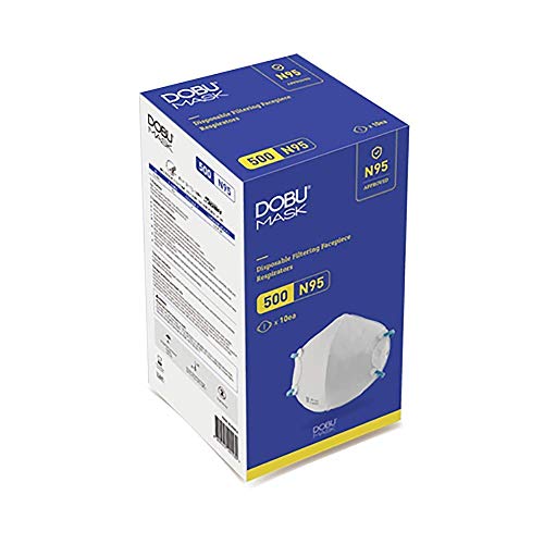 DOBU MASK 5PLY N95 Respirator Cup Mask Shape holder included, model 500, Medium Size, NIOSH Certified, 10 masks individual package, Adjustable Head Straps,protect from non-oil-based particles.