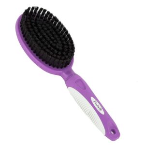 soft bristle dog brush for short haired cats or dogs - firm bristles to remove dust, dirt, and loose fur - hook and rubber handle