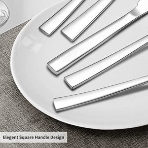 Silverware Set for 12, CXJY 60-Piece Stainless Steel Flatware Cutlery Set, Square Edge Kitchen Utensil Include Knives/Forks/Spoons, Tableware for Home/Hotel, Mirror Polished Dishwasher Safe