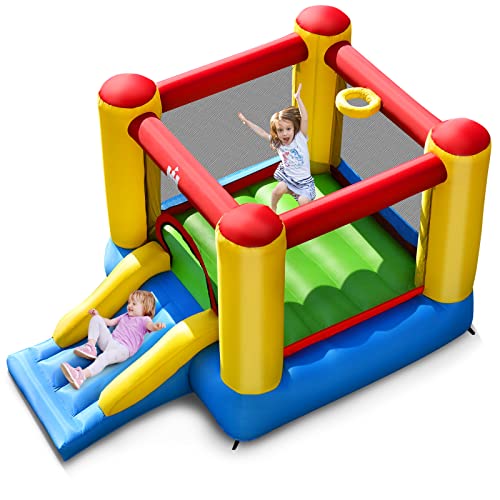 BOUNTECH Inflatable Bounce House, Bouncy House for Kids Indoor Outdoor Party Fun with Heavy Duty Jumping Area, Slide, Portable Backyard Castle Bouncer for Toddlers Birthday Party Gifts