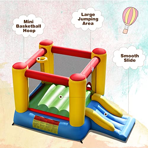 BOUNTECH Inflatable Bounce House, Bouncy House for Kids Indoor Outdoor Party Fun with Heavy Duty Jumping Area, Slide, Portable Backyard Castle Bouncer for Toddlers Birthday Party Gifts