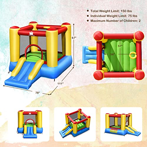 BOUNTECH Inflatable Bounce House, Bouncy House for Kids Indoor Outdoor Party Fun with Heavy Duty Jumping Area, Slide, Portable Backyard Castle Bouncer for Toddlers Birthday Party Gifts