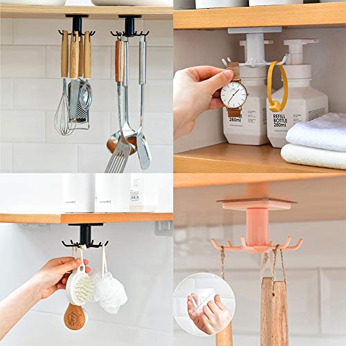 LING Home Storage Hooks, Wall-Mounted Utensils Hanger, Adjustable Rotating Hooks, Under Cabinet Utensil Holder Hanger Hook for Kitchen and Bathroom 3 Pack