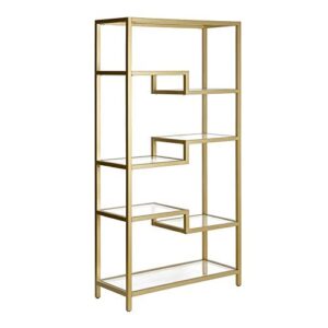 henn&hart 68" tall rectangular bookcase in brass, for home office, living room