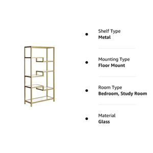 Henn&Hart 68" Tall Rectangular Bookcase in Brass, for Home Office, Living Room