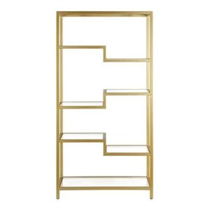 Henn&Hart 68" Tall Rectangular Bookcase in Brass, for Home Office, Living Room