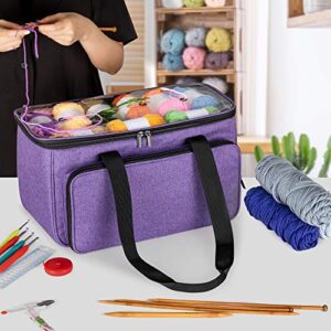 YARWO Knitting Yarn Bag, Crochet Tote with Pocket for WIP Projects, Knitting Needles(Up to 14”) and Skeins of Yarn, Purple (Bag Only)