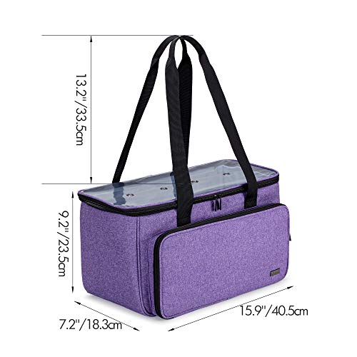 YARWO Knitting Yarn Bag, Crochet Tote with Pocket for WIP Projects, Knitting Needles(Up to 14”) and Skeins of Yarn, Purple (Bag Only)